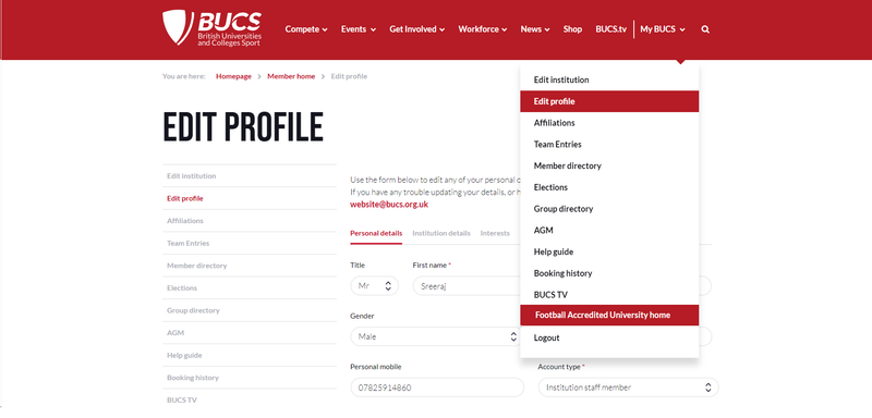 BUCS Football Accredited Universities Portal Help and Support